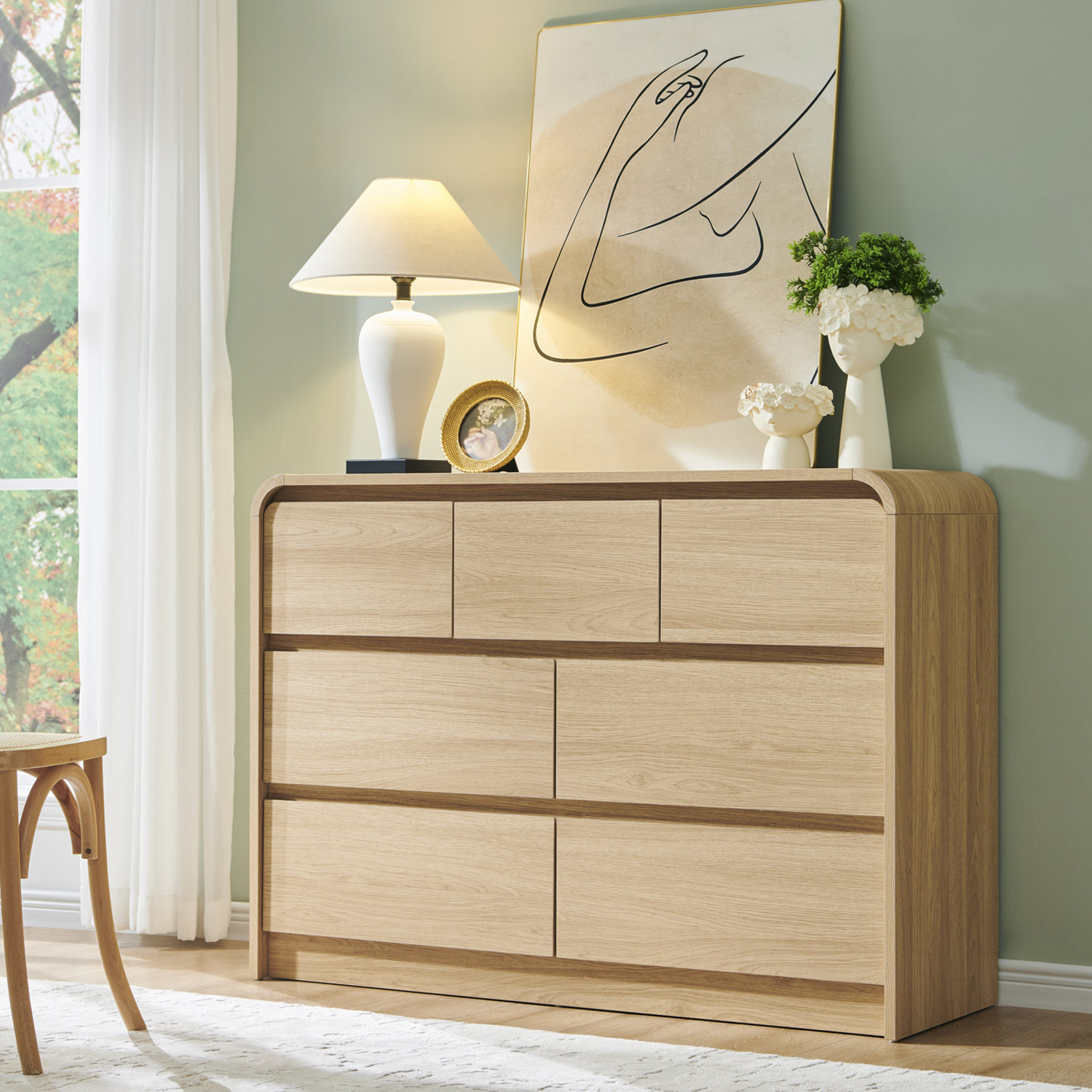Ebern Designs Modern 7 Drawers Dresser for Bedroom, 47" Wide Wood Dressers & Chests of Drawers w ...